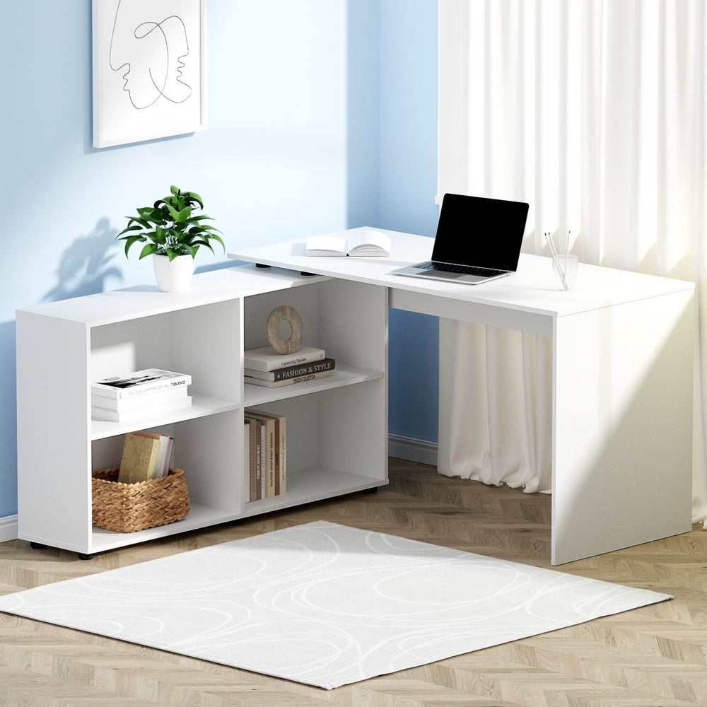 Artiss Computer Desk Bookshelf White 130CM – King of Knives