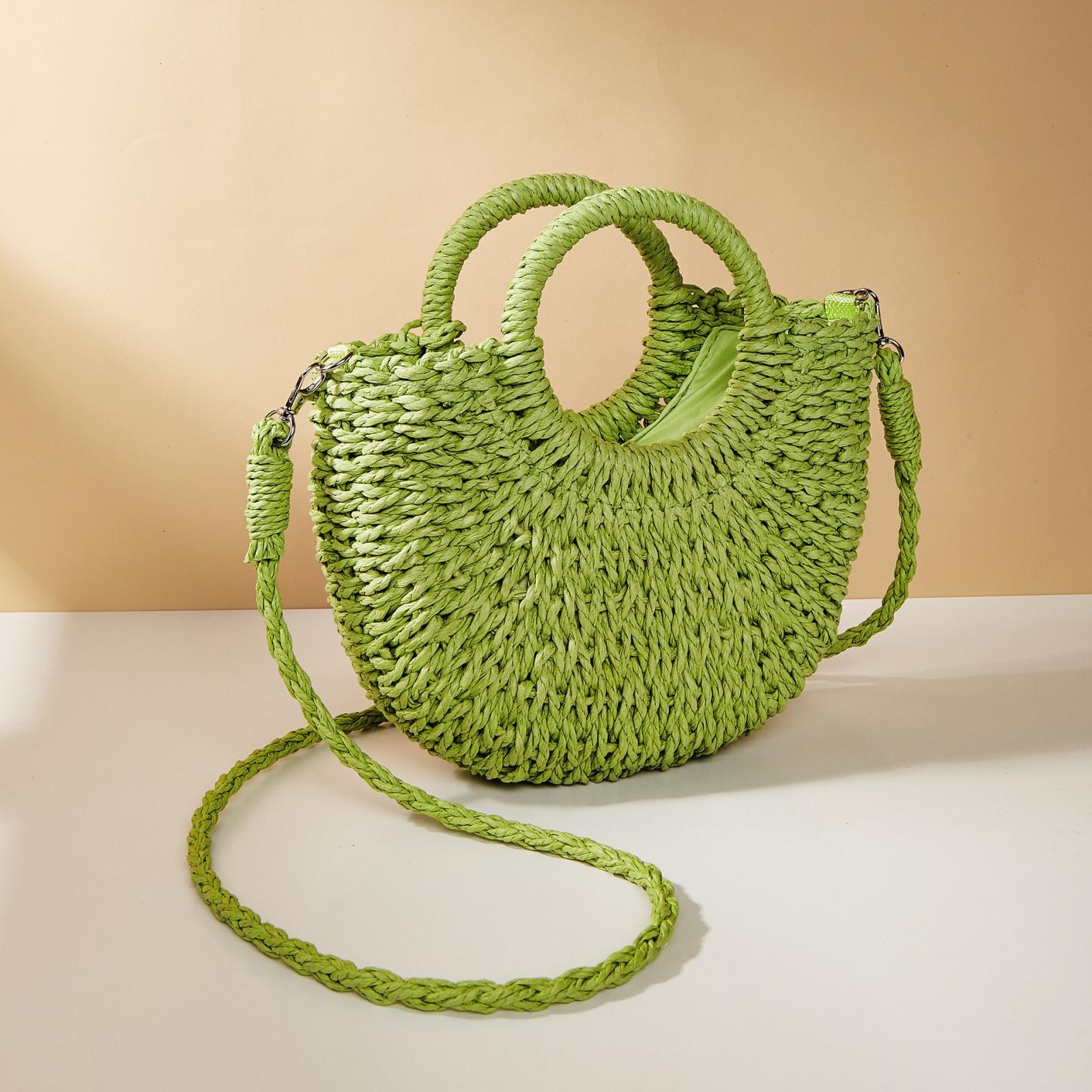 Beige Half Moon Straw Tote Woven Beach Bag - Green – King of Knives